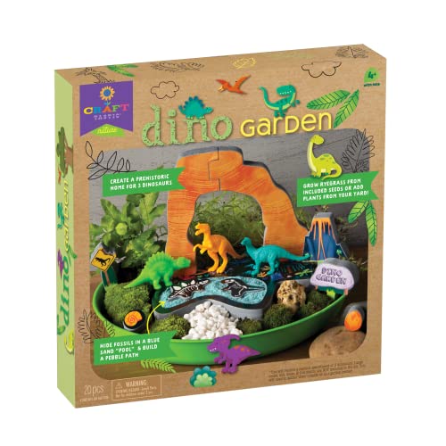 Craft-Tastic Dino Garden β DIY Nature Craft Kit β Outdoor and Indoor Grow and Play β Comes with Dinosaurs, Seeds, and Garden Decorations β for Ages 4+ with Help