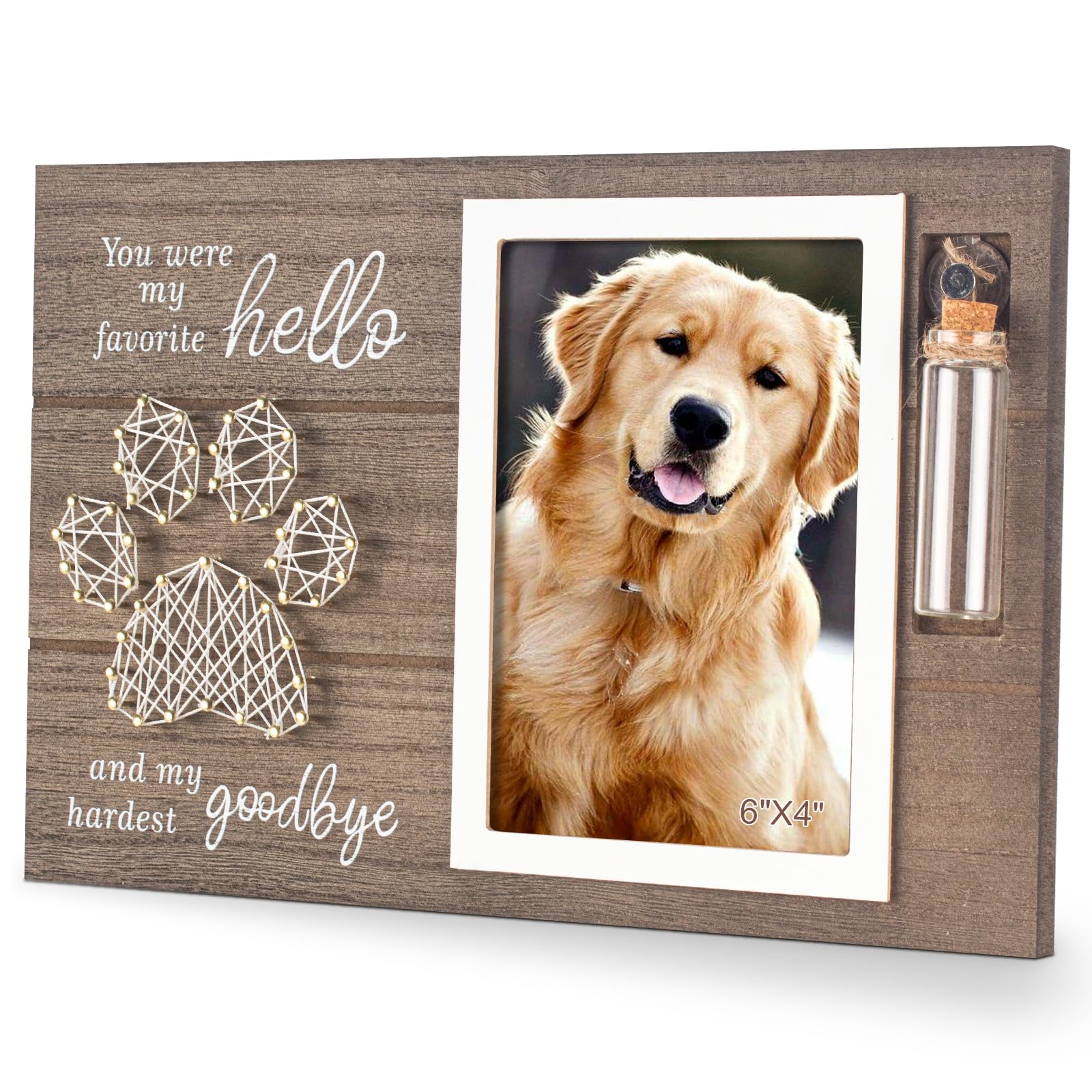 Dog Memorial Picture Frame with Pet Urns for Dogs Ashes, Pet Condolences Photo Frame with Paw Print, Passing Away Gifts for Pet Loss Remembrance, Touching Sympathy Gift for Loss of Dog (Brown1)