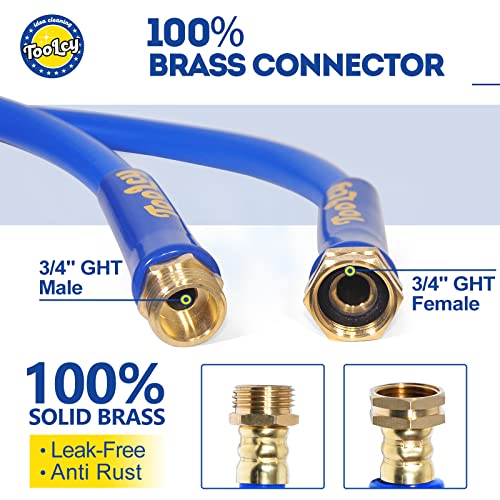 TOOLCY Garden Hose 50 ft, Durable 5/8 inch Garden Hose, Water Hose with 3/4 inch Solid Brass Male & Female Fitting, All-weather, Burst 300 PSI, Blue