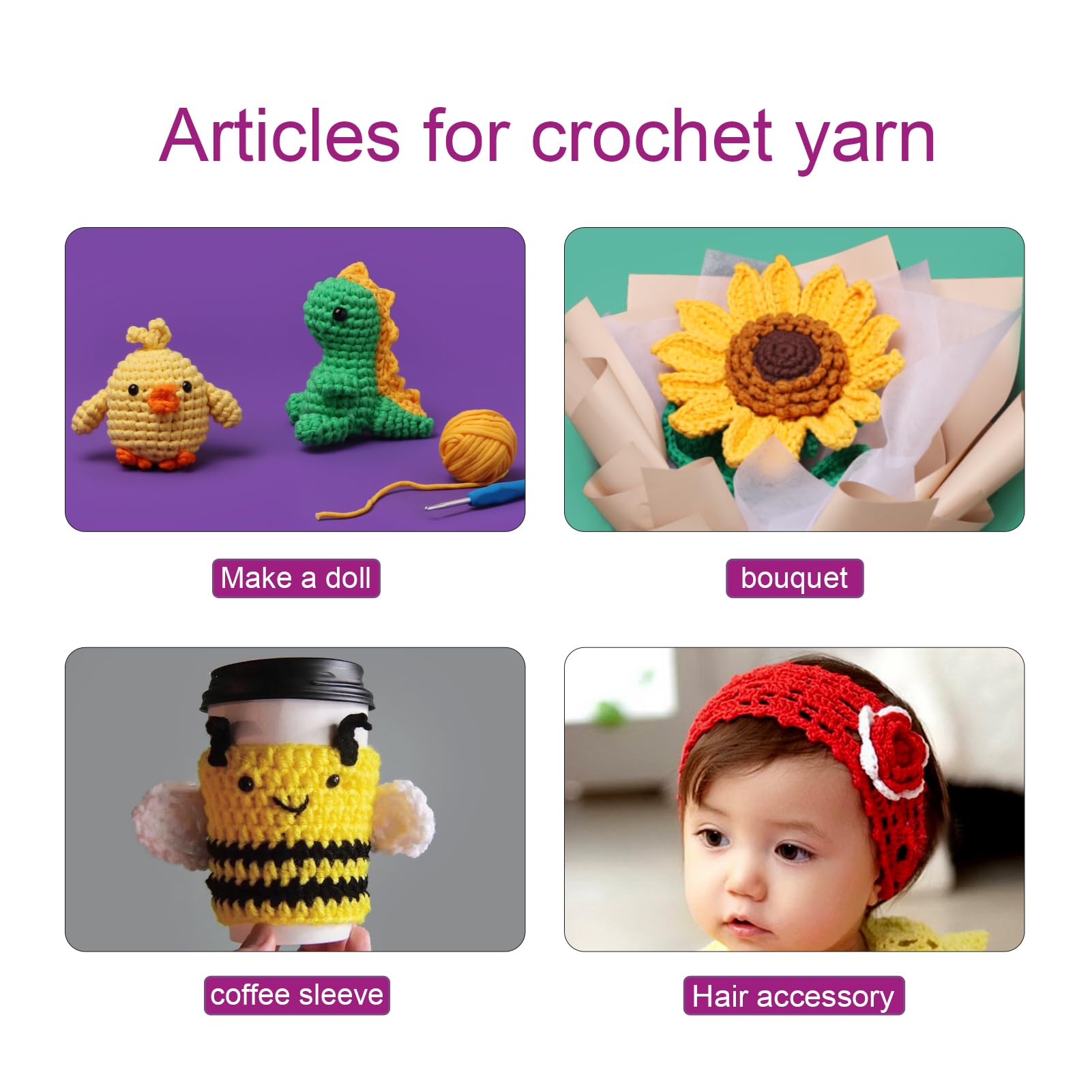 Mooaske 3 Pack (3 x 50g) Crochet Yarn with Crochet Hook - Worsted Medium Yarn for Crocheting - Easy-to-See Stitches Cotton-Nylon Blend Beginner Knitting Yarn for Adults and Kids