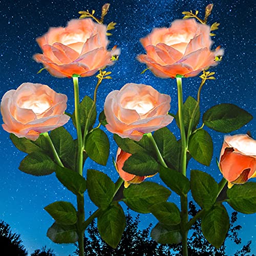 Solar Decorative Stake Rose Flower Lights for Yard Outdoor Porch Garden Memorial Cemetery Backyard Decor Flower Bed Decoration (2 Pack, Pink)