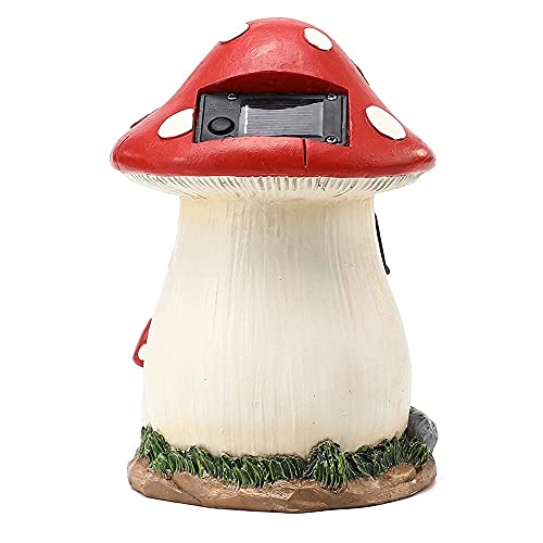 WONDHOME Mushroom Illuminated Miniature Fairy Landscape House with Solar Powered LED Outdoor Garden Statue