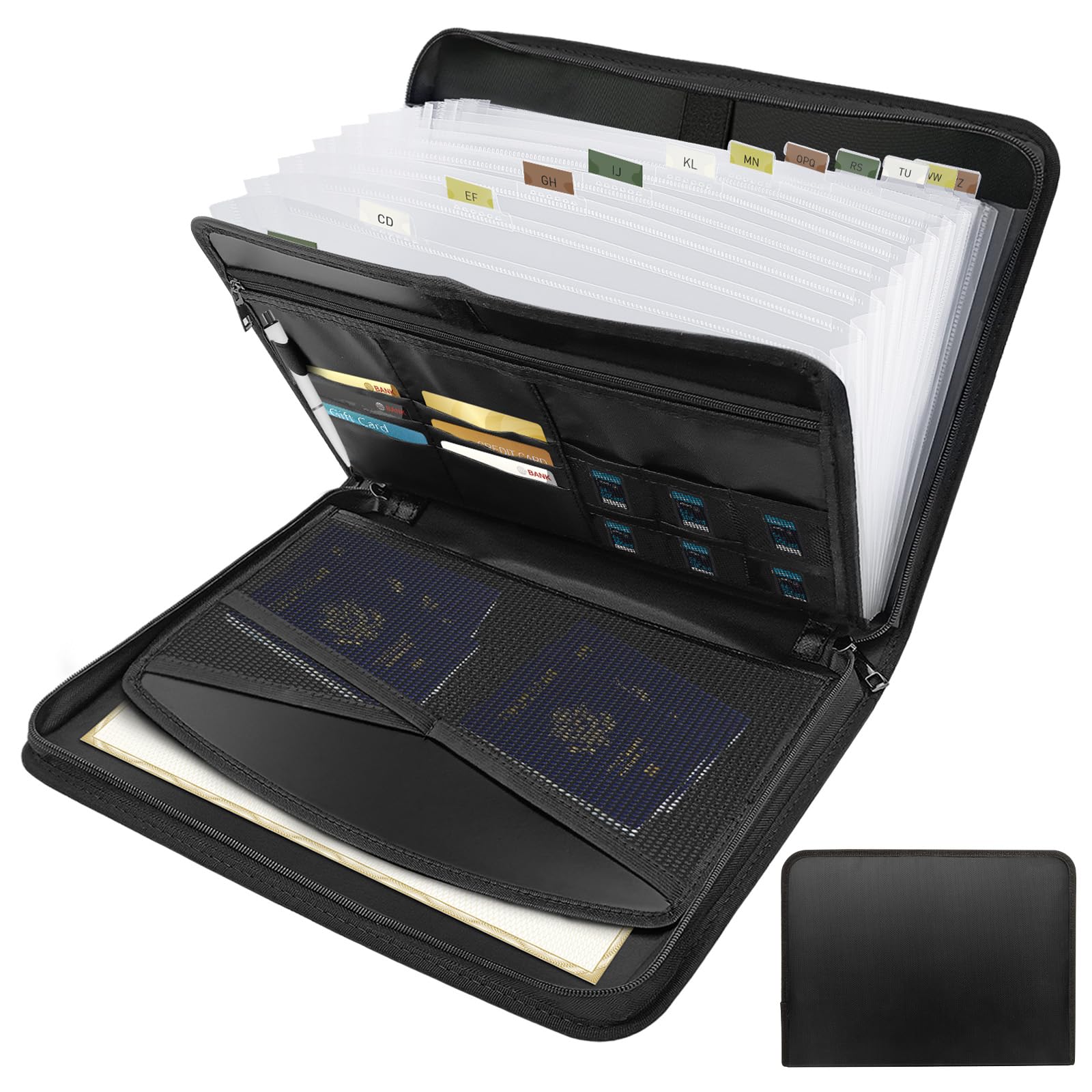 Shutex Accordion File Organizer, Fireproof Important Document Organizer with Zipper & Labels,13 Pockets Expanding File Folder with Multi-Pockets,for Letter A4 Size Storage Money,Card,Passport,Files