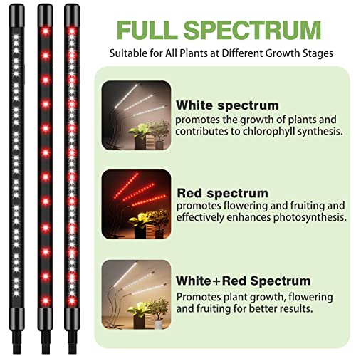 BAEDAOD Grow Lights for Indoor Plants, 6000K 135 LEDs Grow Light for Seed Starting with Full Spectrum, Clip Plant Lights with Flexible Gooseneck,3/9/12H Timer, 10 Dimmable Levels, 3 Switch Modes