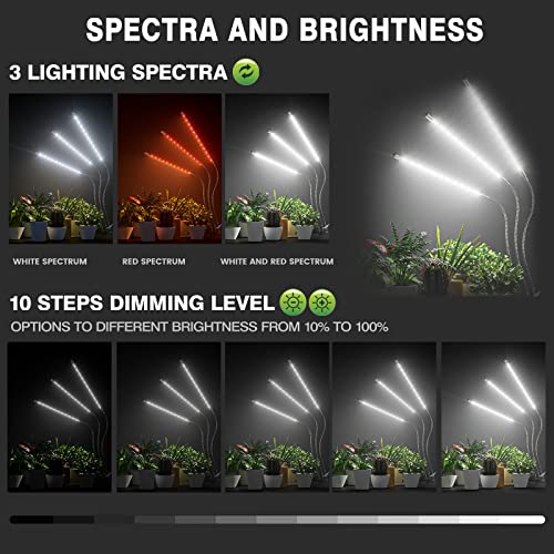 BAEDAOD Grow Lights for Indoor Plants, 6000K 135 LEDs Grow Light for Seed Starting with Full Spectrum, Clip Plant Lights with Flexible Gooseneck,3/9/12H Timer, 10 Dimmable Levels, 3 Switch Modes
