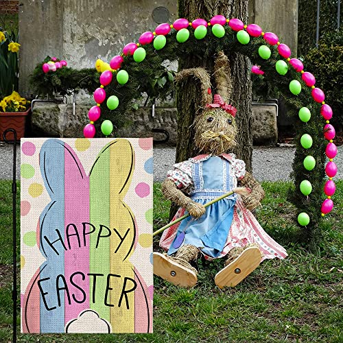 CROWNED BEAUTY Happy Easter Bunny Garden Flag 12×18 Inch Double Sided Rabbit Tail Outside Vertical Holiday Yard Flag