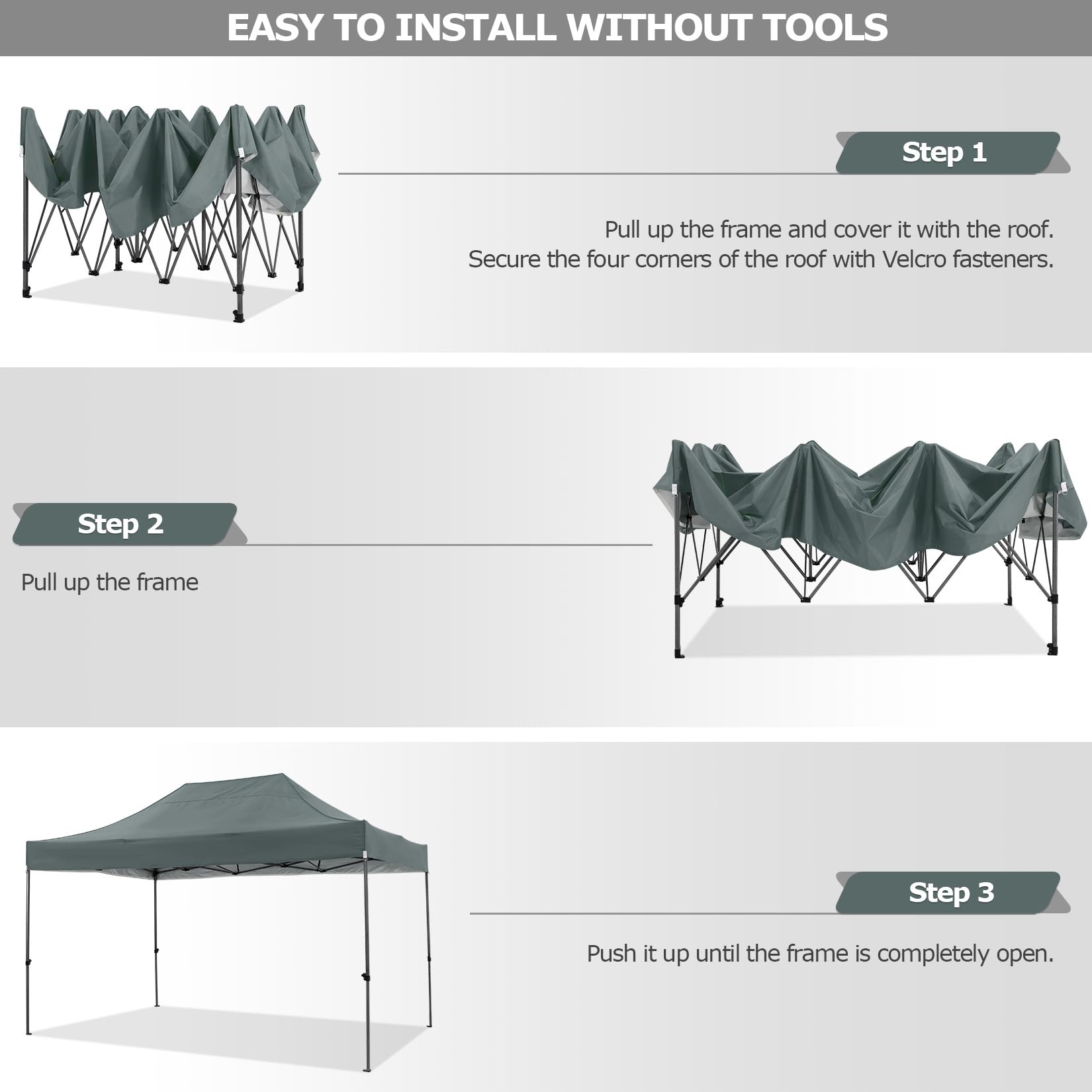 COBIZI 10x15 Pop up Canopy Gazebo 3.0, Easy up Heavy Duty Canopy with 4 Removable Sidewalls, High Stability, All Weather Sunshade 100% Waterproof Outdoor Canopy Tents, Gray