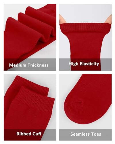 Witwot 3 Pairs Girls Knee High Socks Kids School Uniform Socks Red 6-8 Years