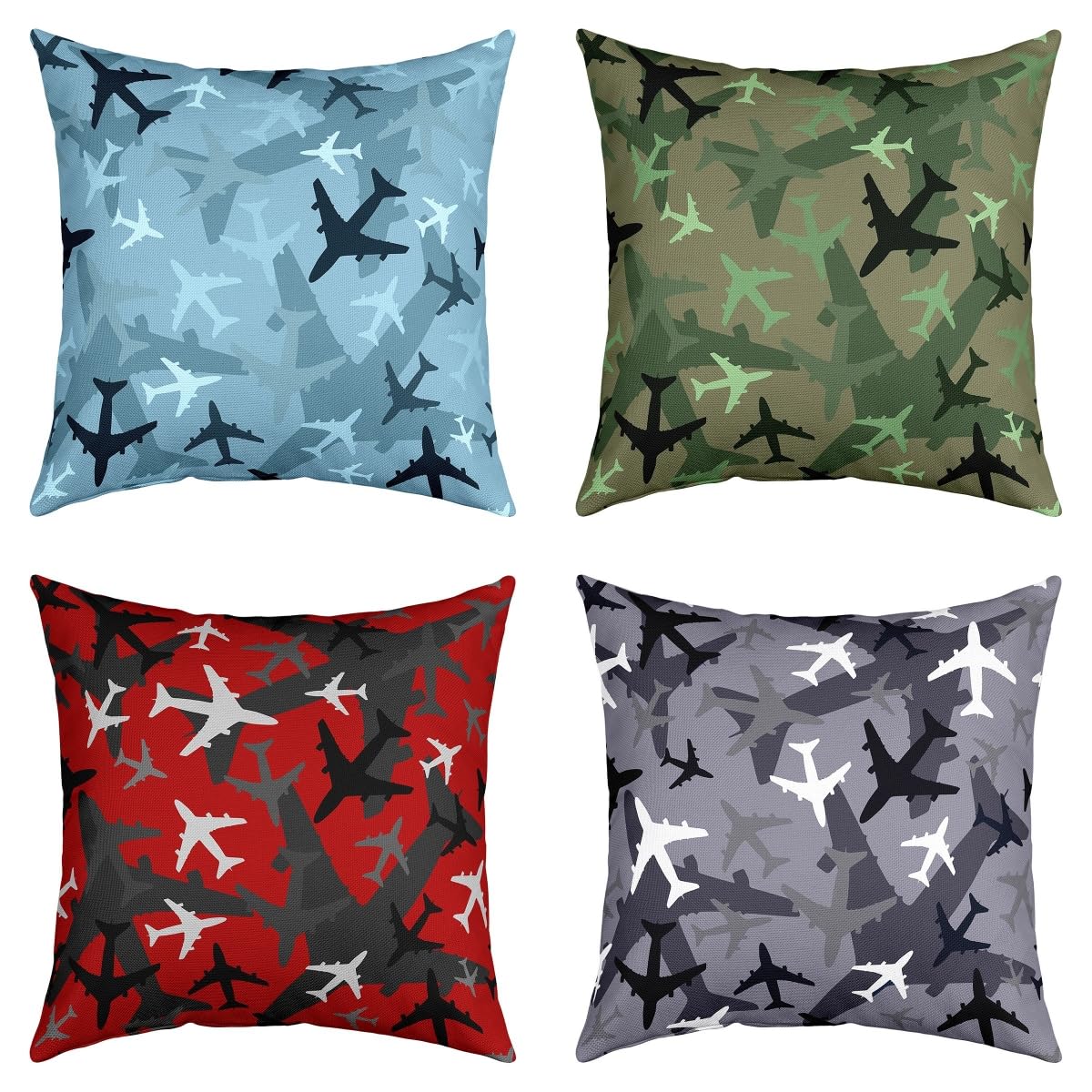 Camouflage Double Sides Print Pillow Cover for Sofa Couch Chair,Watercolor Geometric Camo Throw Pillow Case Cover,Aircraft 4 Pack Cushion Cover Room Decor,16"x16"