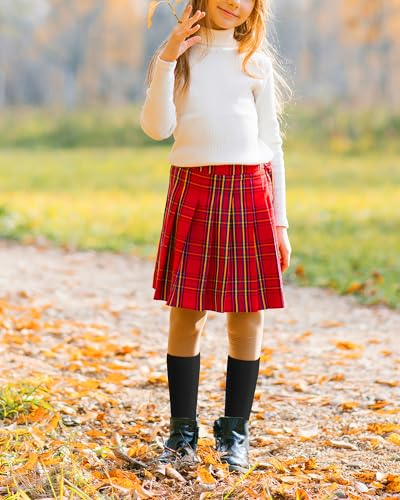 Witwot 3 Pairs Girls Knee High Socks Kids School Uniform Socks Red 6-8 Years