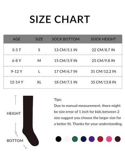 Witwot 3 Pairs Girls Knee High Socks Kids School Uniform Socks Red 6-8 Years