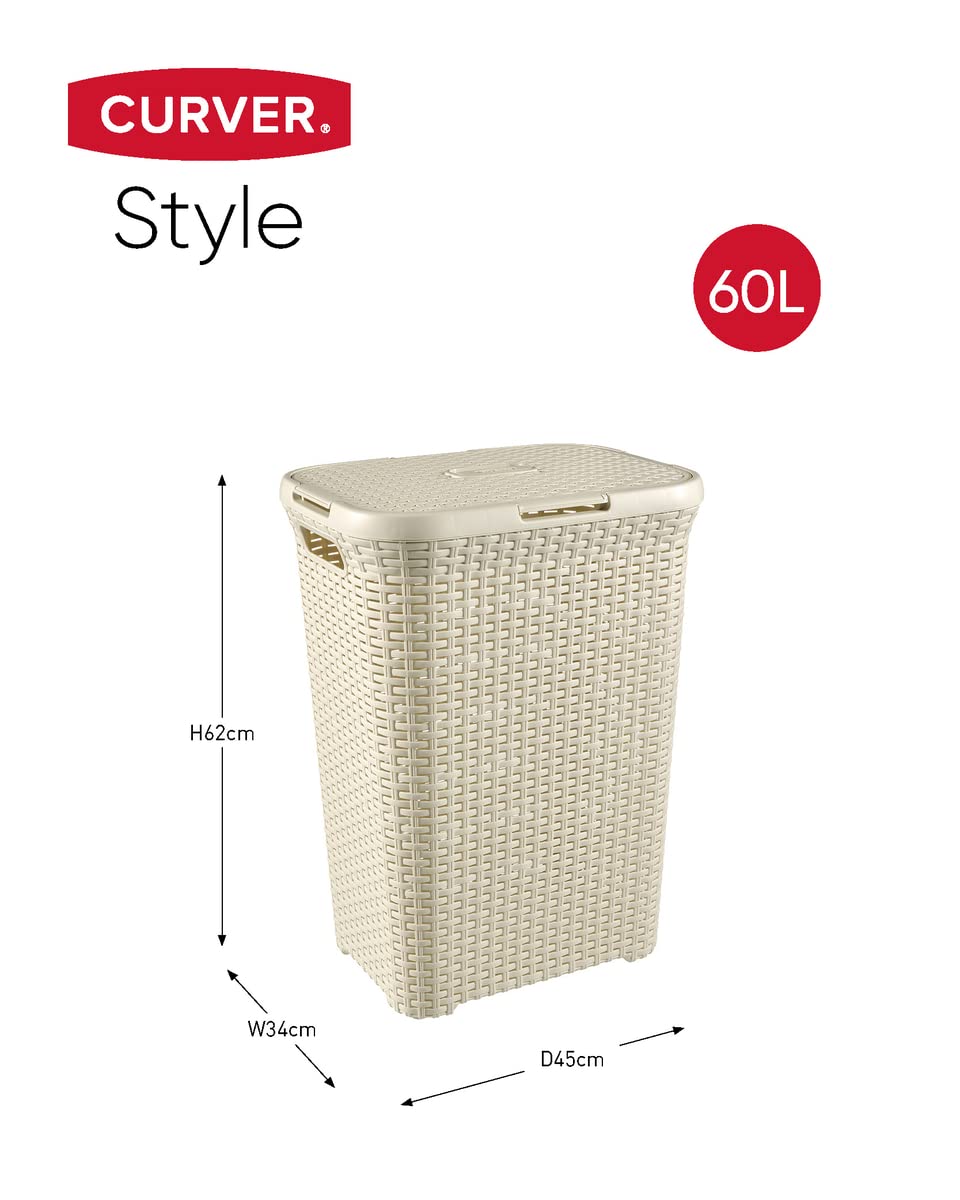 Curver Style 60 Litre Laundry Hamper, Vintage White