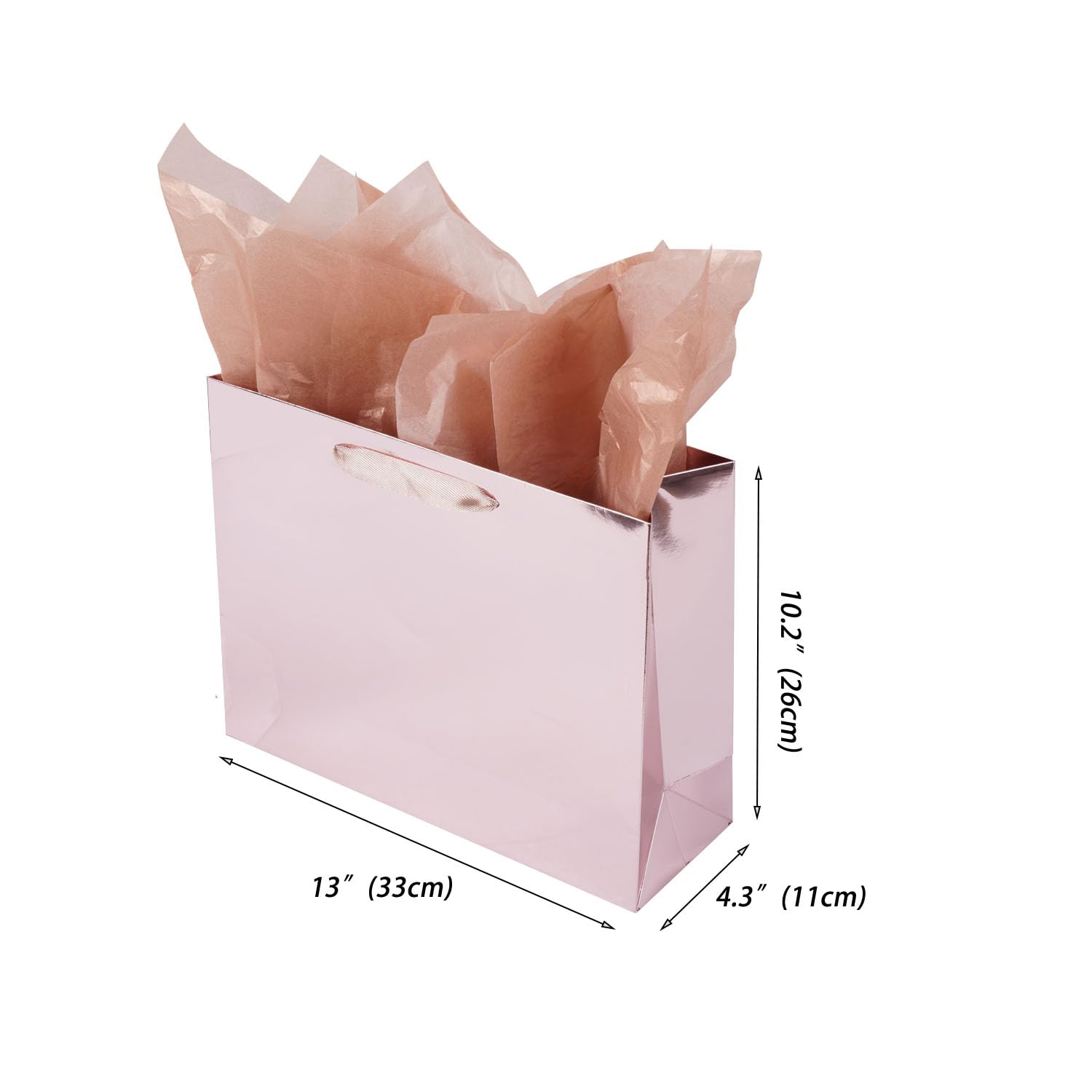 Lyforpyton Large Gift Bags with Tissue Paper 13"x4.3"x10.2" Rose Gold Gift Bags for Birthday, Wedding, Anniversaries