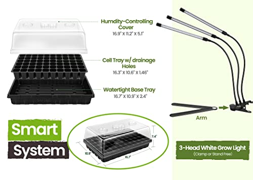 [Upgraded Light] Seed Starter Kit with Grow Light - Durable Seed Tray, 60 Cell Seed Starting Tray, Humidity Dome for Seed Growing Germinating, Seedling Starting, Cutting Clone & Plant Propagation Kit