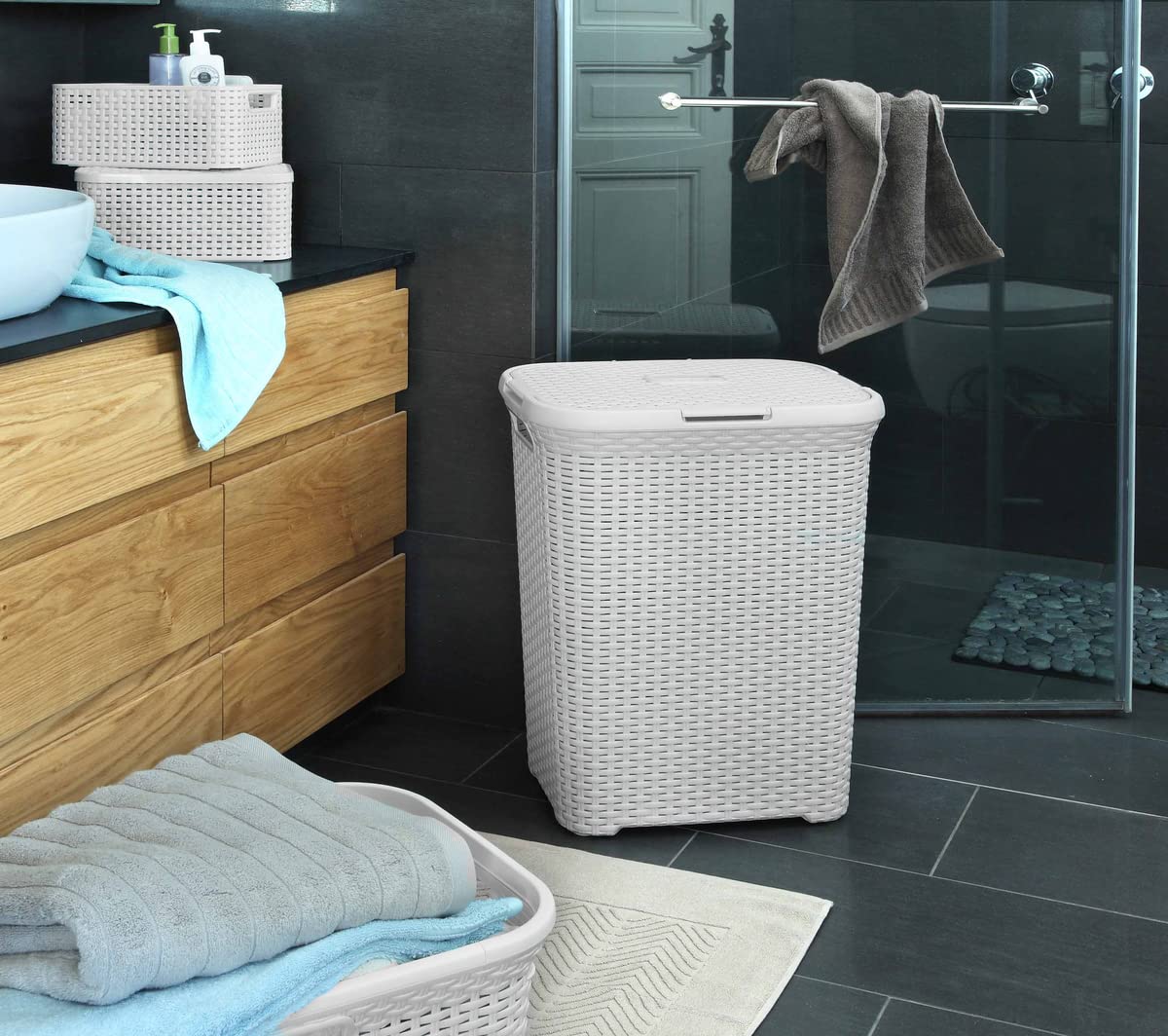 Curver Style 60 Litre Laundry Hamper, Vintage White
