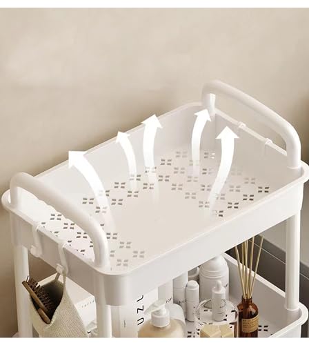 3-Tier Plastic Rolling Utility Cart Storage Cart Organizer with Wheels Small Laundry Room Cart for Dorm Organization Bathroom Kitchen Office (White)