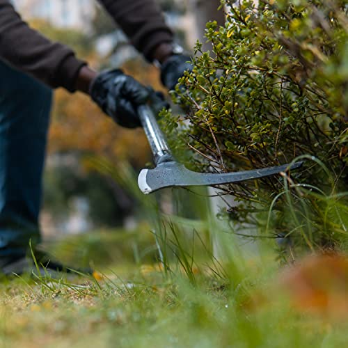 Scythe Garden Tool for Mowing Grass - 21-inch Anti-Slip Long Handle Weeding Scythe Sickle Garden Tool with Dual Scythe Blade and a Leather Sheath and a Small Sharpening Stone