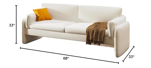 VanAcc Sofa, Modern Couch- Comfy Sofa Couch in Offwhite Bouclé with Embedded Armrest, 3-Seater Couch for Living Room