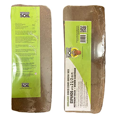 WONDER SOIL | Organic Coco Coir Brick/Block | Ready to Plant Compressed Coco Coir Fully Loaded with Nutrients | 10 LBS Block Expands to 2.5 Cu Ft | Incl Worm Castings & Nutrients