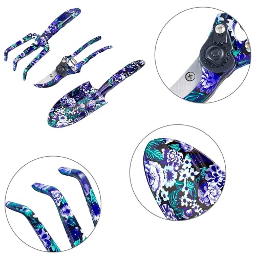 FLORA GUARD 3 Piece Aluminum Garden Tool Set - Trowel, Cultivator, Pruning Shear, Gift Set for Gardening Needs (Purple&Blue)