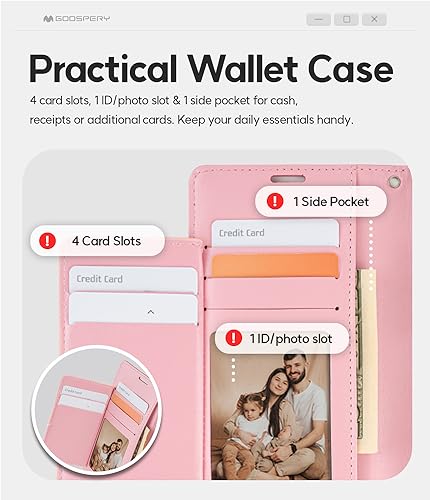 GOOSPERY Rich Wallet Compatible with iPhone 15 Plus, Extra Card Slot Flap Functional & Fashionable Stylish PU Leather Flip Card Holder Phone Cover - Hot Pink