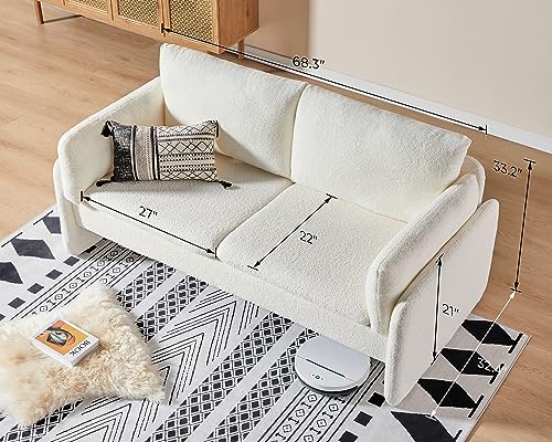 VanAcc Sofa, Modern Couch- Comfy Sofa Couch in Offwhite Bouclé with Embedded Armrest, 3-Seater Couch for Living Room