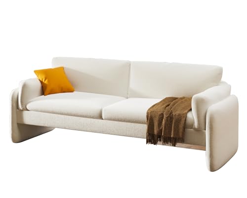 VanAcc Sofa, Modern Couch- Comfy Sofa Couch in Offwhite Bouclé with Embedded Armrest, 3-Seater Couch for Living Room