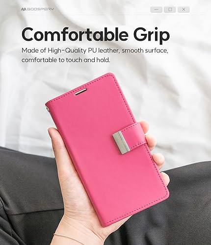 GOOSPERY Rich Wallet Compatible with iPhone 15 Plus, Extra Card Slot Flap Functional & Fashionable Stylish PU Leather Flip Card Holder Phone Cover - Hot Pink