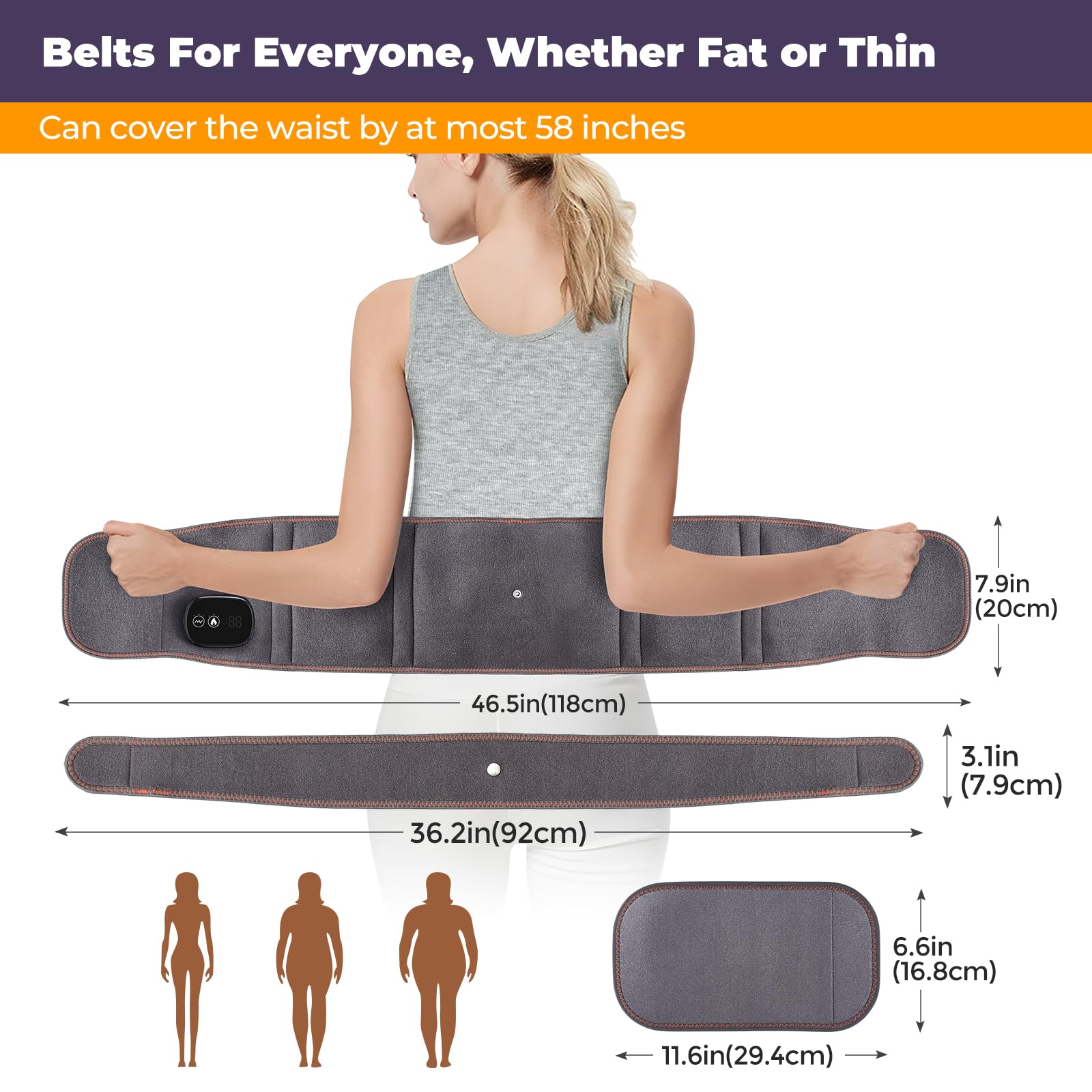 Cordless Heating Pad for Back, Lower Back Massager, Heated Back Brace with 3 Heating & Vibration Modes, Lumbar Support Belt for Men & Women