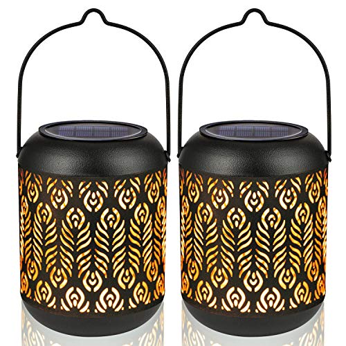 LeiDrail Solar Lantern Outdoor Garden Hanging Lanterns Metal Christmas Decoration Light Warm White LED Waterproof Landscape Lighting for Table Pathway Party Yard - 2 Pack