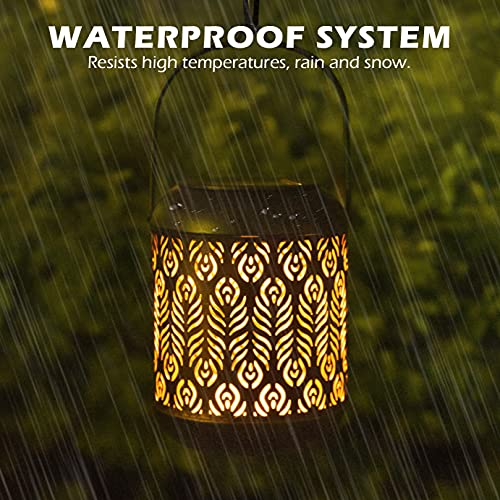 LeiDrail Solar Lantern Outdoor Garden Hanging Lanterns Metal Christmas Decoration Light Warm White LED Waterproof Landscape Lighting for Table Pathway Party Yard - 2 Pack