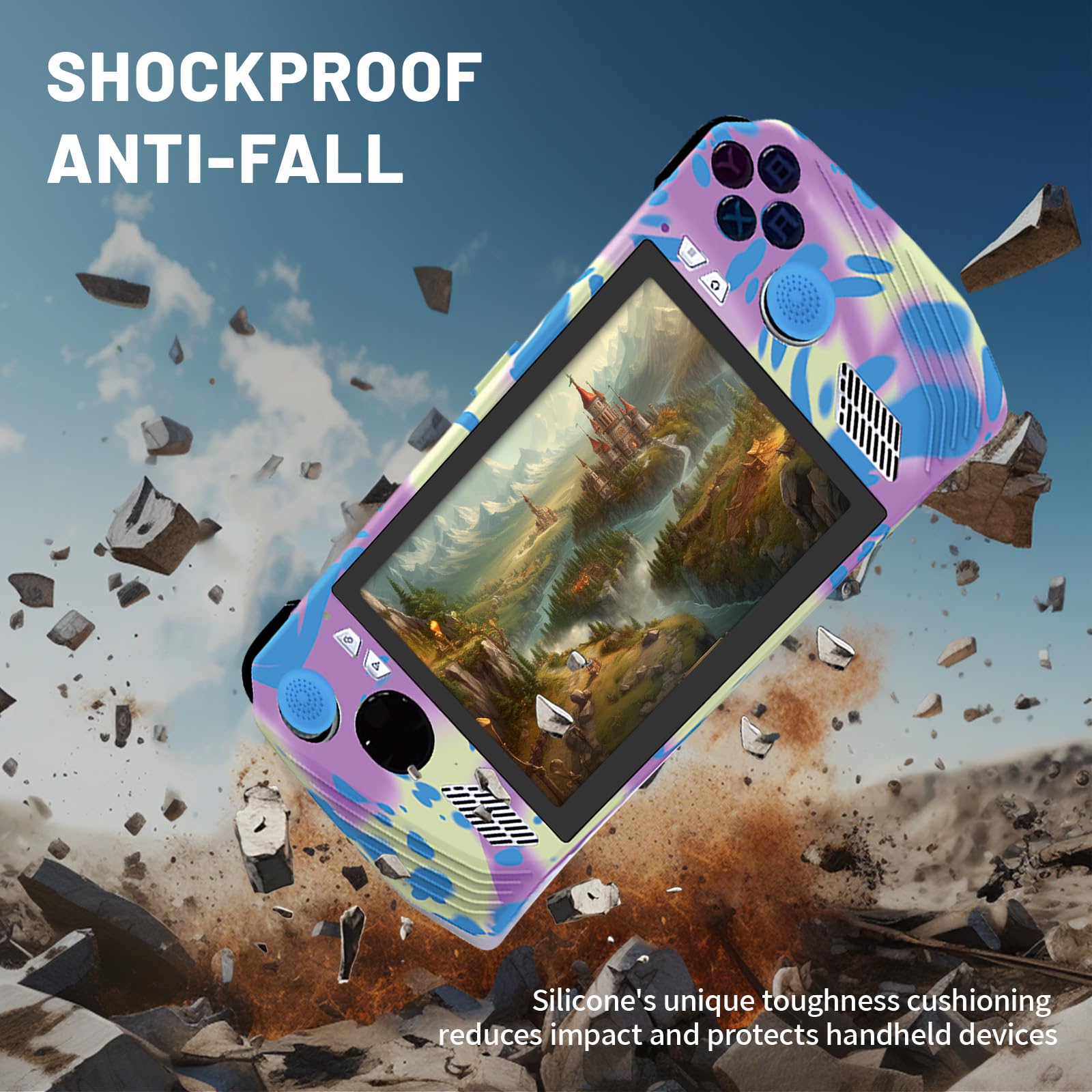 LUPAPA Protective Case for ROG Ally with Kickstand, Protective cover Equipped with Brackets, Anti-Scratch and Anti-Slip, Accessories for ROG Ally Gaming Handheld (Mix of Purple, Yellow and Blue)