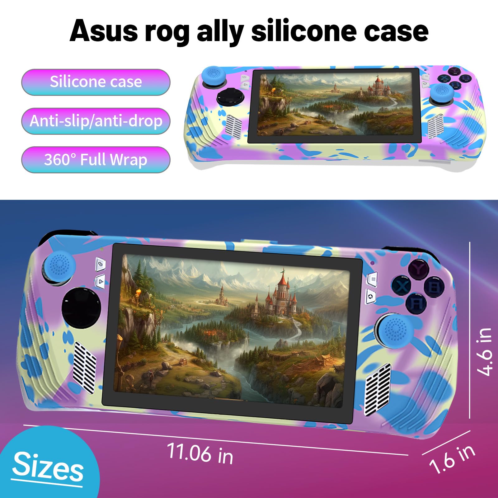 LUPAPA Protective Case for ROG Ally with Kickstand, Protective cover Equipped with Brackets, Anti-Scratch and Anti-Slip, Accessories for ROG Ally Gaming Handheld (Mix of Purple, Yellow and Blue)