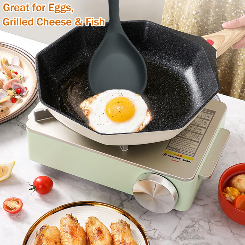 Wok Spatula, Silicone Wok Spatula Turner with Heat Resistant Wooden Handle, Kitchen Utensil Cooking Shovel Scoop Ladle for Scooping, Flipping, Stirring, Durable BPA-free Nonstick Cooking, 13.2Inch