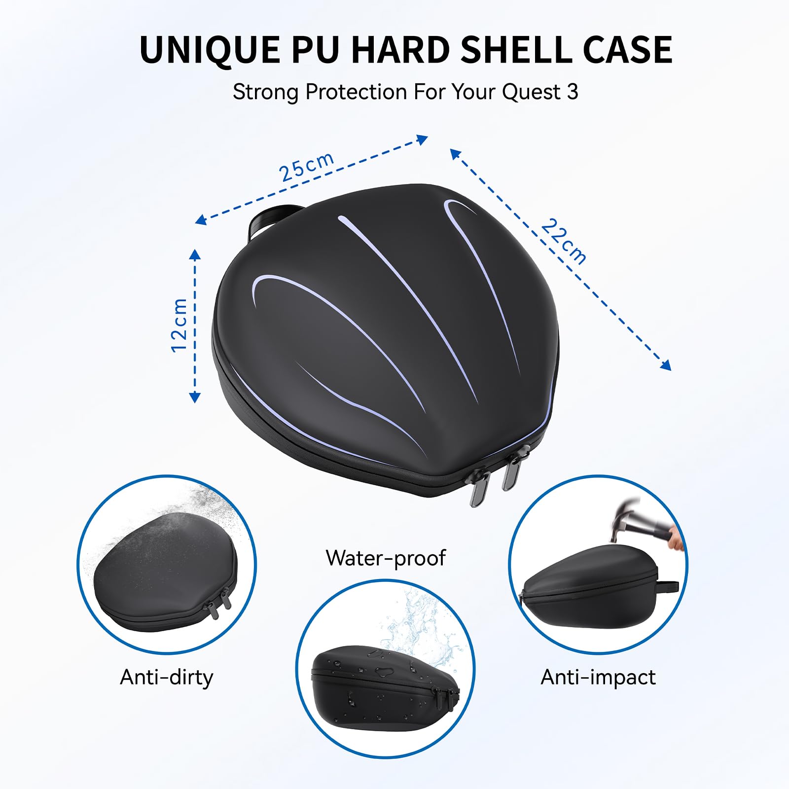 APEXINNO PU Hard Carrying Case Travel Case for Meta Quest 3S/Oculus Quest 3 Accessories, Pro Storage Handheld Case Bag Compatible with Quest 3S/3 VR Headset, Original Head Strap, Controller Grips