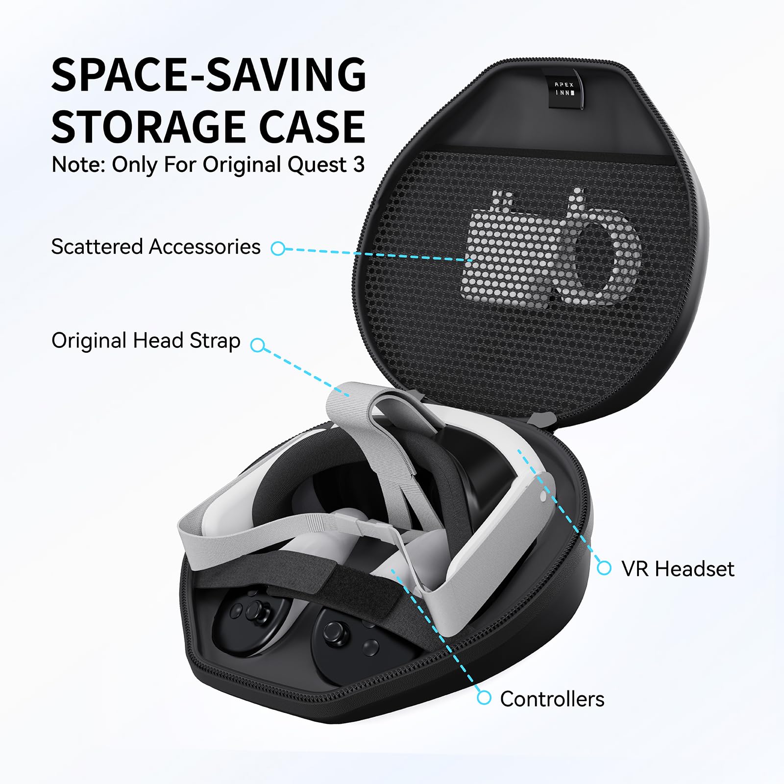 APEXINNO PU Hard Carrying Case Travel Case for Meta Quest 3S/Oculus Quest 3 Accessories, Pro Storage Handheld Case Bag Compatible with Quest 3S/3 VR Headset, Original Head Strap, Controller Grips