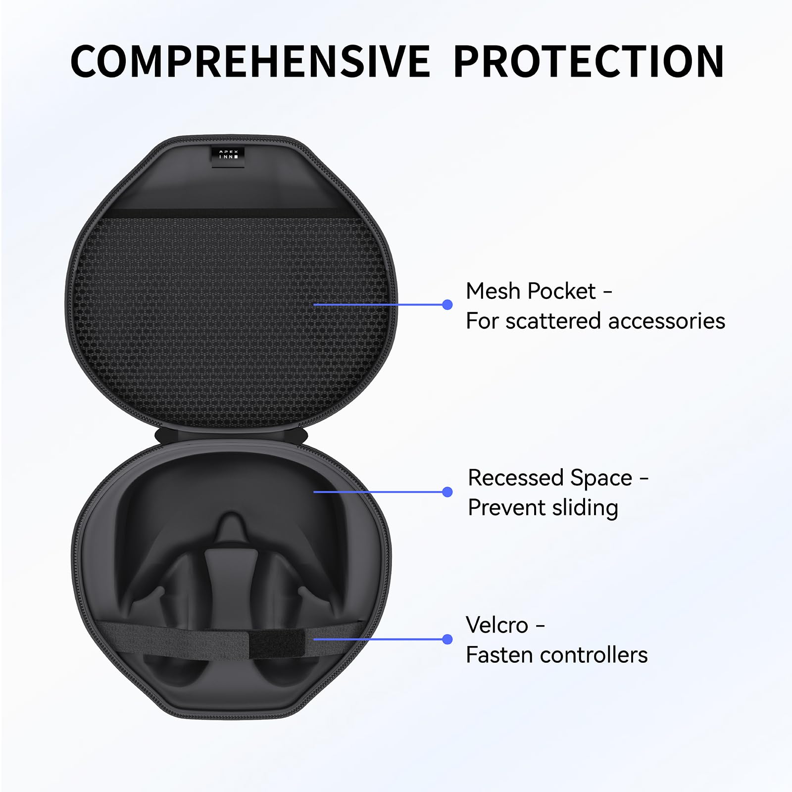 APEXINNO PU Hard Carrying Case Travel Case for Meta Quest 3S/Oculus Quest 3 Accessories, Pro Storage Handheld Case Bag Compatible with Quest 3S/3 VR Headset, Original Head Strap, Controller Grips