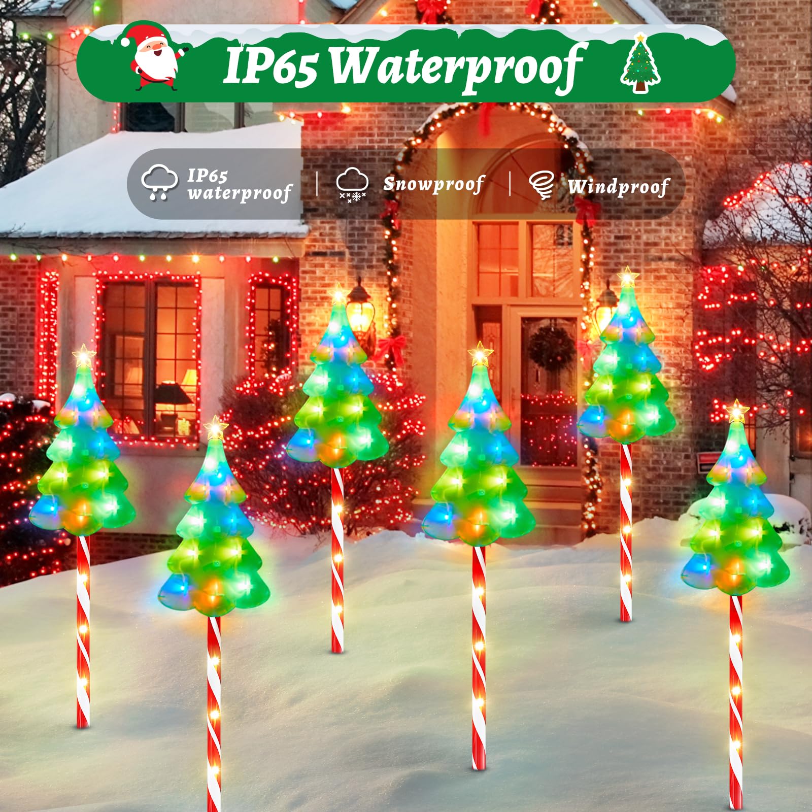Christmas Decorations Outside Solar Christmas Tree Candy Cane Stake Lights, KOOPER 6 Pack Brighter 102 LED Solar Christmas Pathway Lights Outdoor, 8 Modes Outdoor Christmas Decoration for Xmas Decor