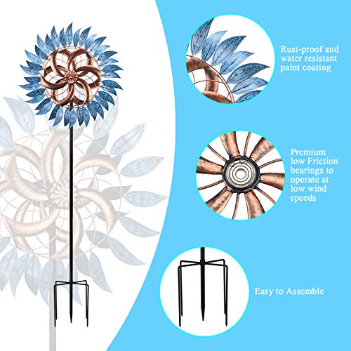WONDER GARDEN Wind Spinner - 6.2FT Large Wind Spinner Metal Windmills for Patio Lawn and Garden Outdoor Decorations