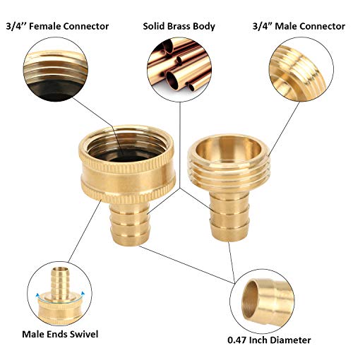 STYDDI Garden Hose Repair Kit, Solid Brass Water Hose Mender Female and Male Hose Connector with Clamps, Fit Standard 1/2" Rubber Garden Hose, 4 Set