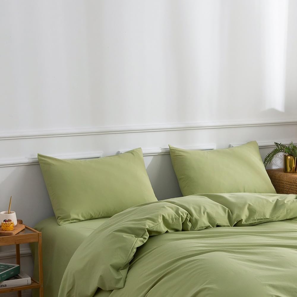 Freiuoke Match Green 100% Cotton Pillowcases Standard Set,2 Pack Envelope Closure Linen Feel Textured Natural, Soft and Durable 20x26 Inch Match Green Pillow Cases
