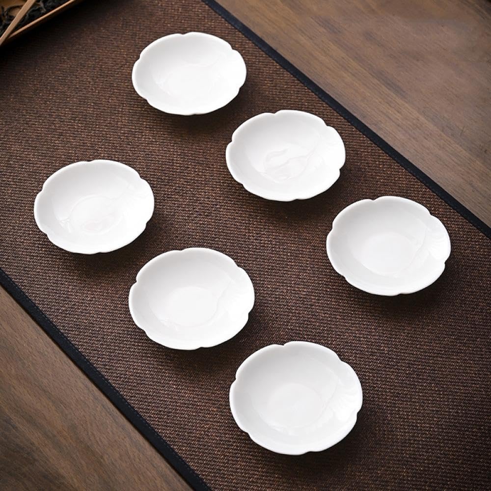 Sizikato 6pcs White Porcelain Tea Cup Holder Coaster, 3.3-Inch Tea Bag Coaster