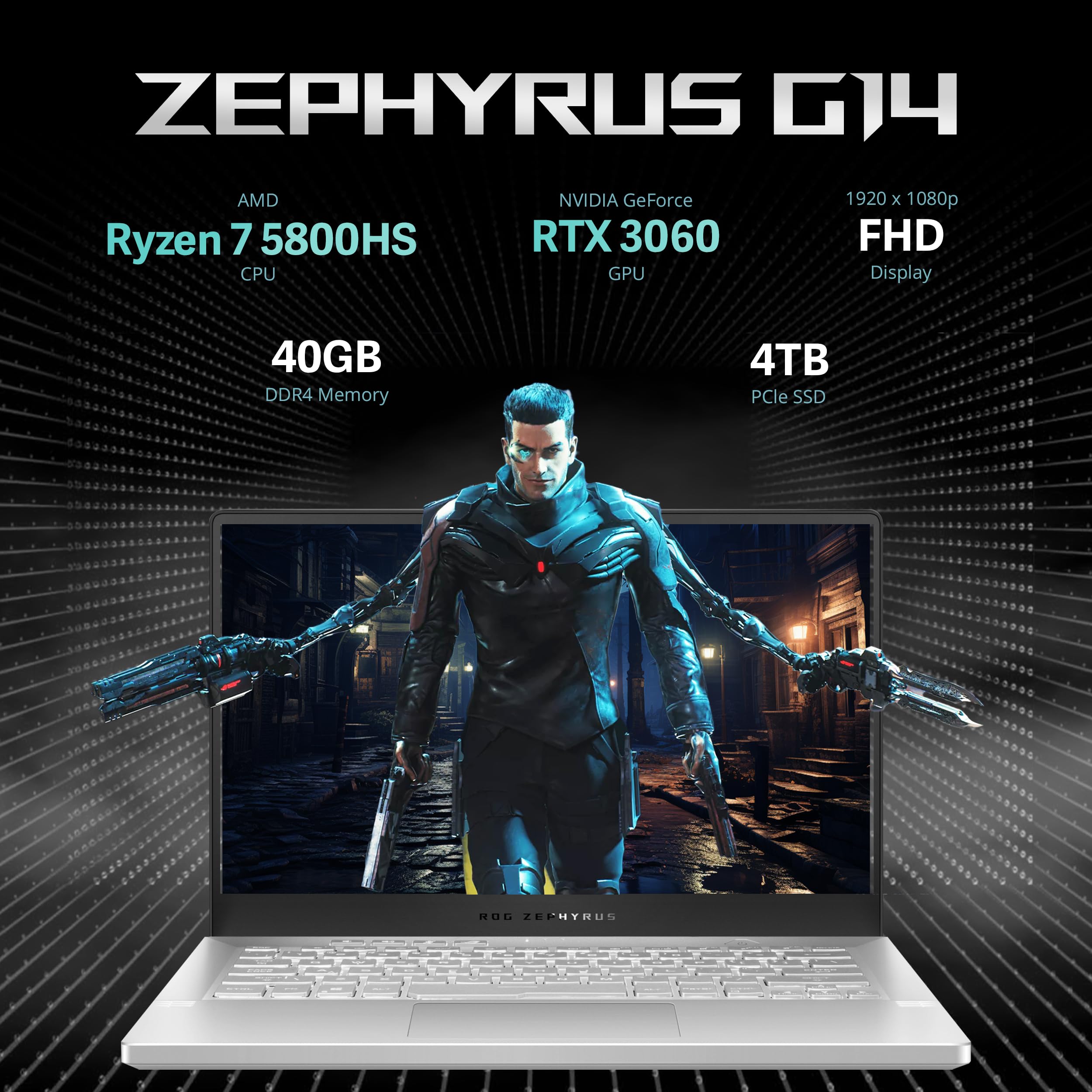 ASUS ROG Zephyrus 14" FHD 144Hz Gaming Laptop, AMD Ryzen 7-5800HS, NVIDIA GeForce RTX 3060 Graphics, 40GB RAM, 4TB PCIe SSD, Backlit Keyboard, Win 11, White, 128GB Docking Station Set