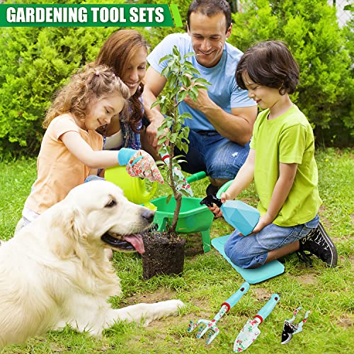 Gardening Tools, 4 PCS Heavy Duty Floral Garden Tool Set, WANCHI Rustproof Aluminum Gardening Hand Tools,Gardening Gifts for Women Birthday, Gardening Kit(Rake,Trowel,Transplanter,Pruning Shears)
