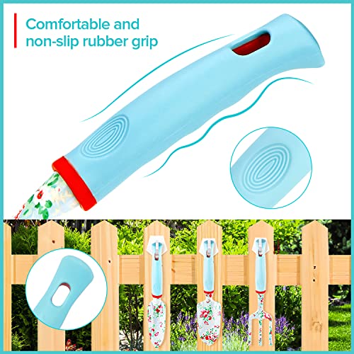 Gardening Tools, 4 PCS Heavy Duty Floral Garden Tool Set, WANCHI Rustproof Aluminum Gardening Hand Tools,Gardening Gifts for Women Birthday, Gardening Kit(Rake,Trowel,Transplanter,Pruning Shears)