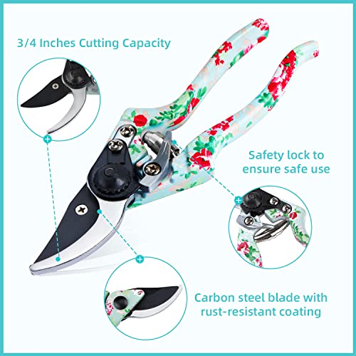 Gardening Tools, 4 PCS Heavy Duty Floral Garden Tool Set, WANCHI Rustproof Aluminum Gardening Hand Tools,Gardening Gifts for Women Birthday, Gardening Kit(Rake,Trowel,Transplanter,Pruning Shears)