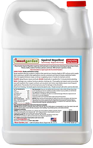 I Must Garden Squirrel Repellent: Protects Vehicles, Plants, Decking, & Furniture – Works on Chipmunks – 1 Gallon Ready to Use Refill