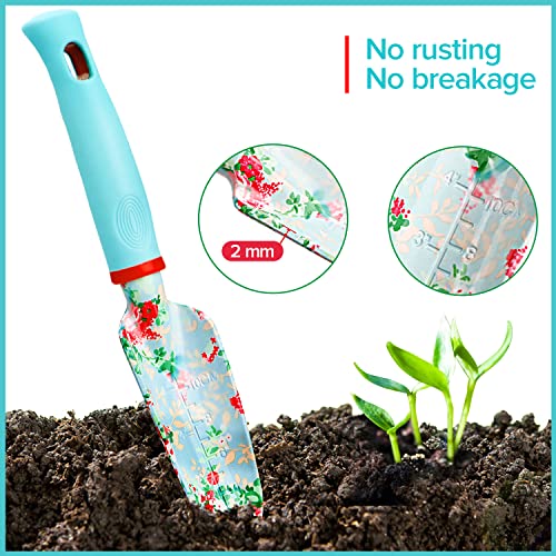 Gardening Tools, 4 PCS Heavy Duty Floral Garden Tool Set, WANCHI Rustproof Aluminum Gardening Hand Tools,Gardening Gifts for Women Birthday, Gardening Kit(Rake,Trowel,Transplanter,Pruning Shears)