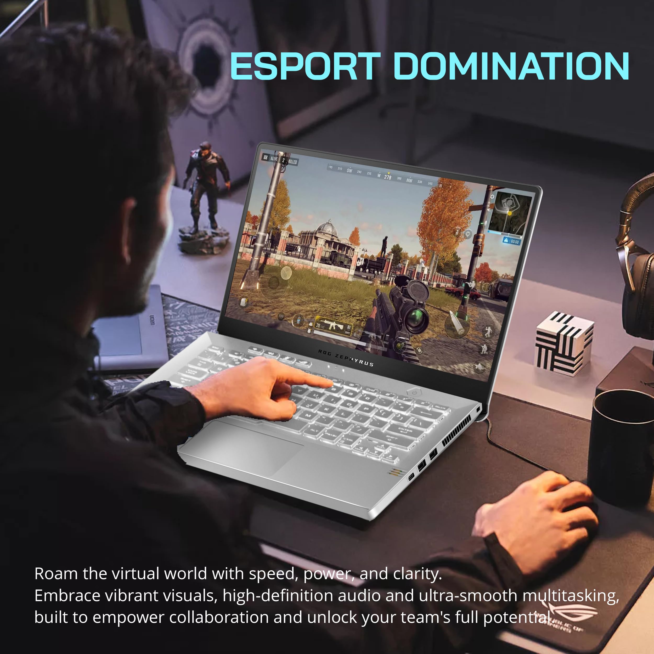 ASUS ROG Zephyrus 14" FHD 144Hz Gaming Laptop, AMD Ryzen 7-5800HS, NVIDIA GeForce RTX 3060 Graphics, 40GB RAM, 4TB PCIe SSD, Backlit Keyboard, Win 11, White, 128GB Docking Station Set