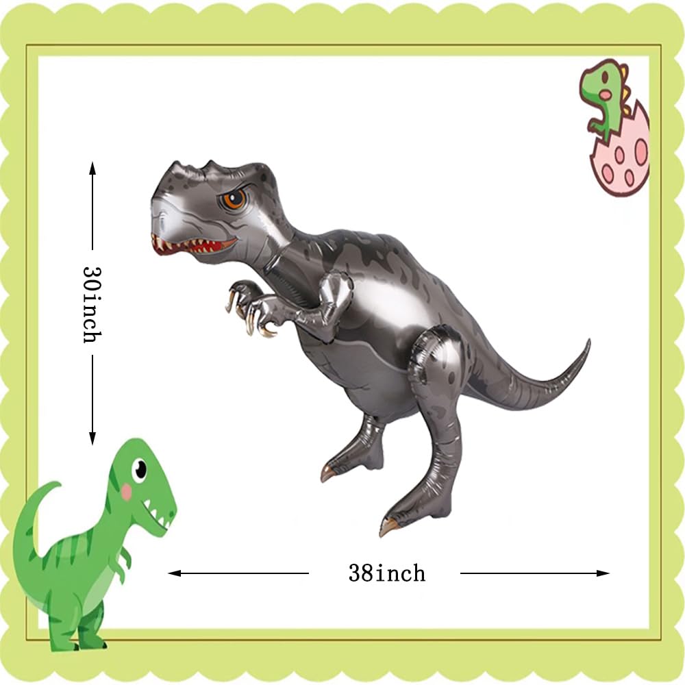 Dinosaur themed birthday party decorations, realistic Tyrannosaurus Rex, Brachiosaurus, Triceratops, dinosaur digital 2 balloons, and 20pcs dinosaur latex balloons, dinosaur themed arch pull banners